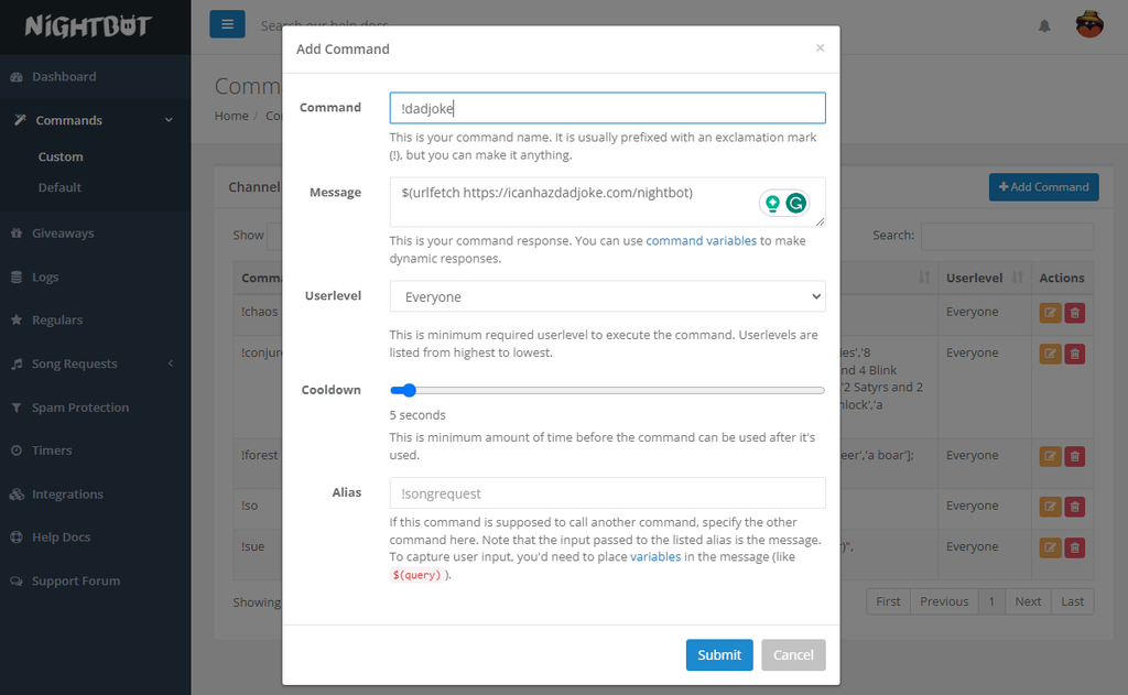 Create a Dad Joke command with Nightbot - Show Me Your Bot