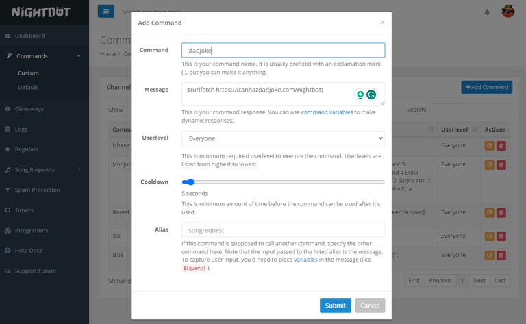 Create a Dad Joke command with Nightbot - Show Me Your Bot